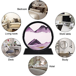QLKUNLA Moving Sand Art Picture Liquid Motion 3D Deep Sea Sandscape in Motion Display Flowing Sand Frame Relaxing Desktop Home Office Work Decor Art Toys (7 inch, Purple)