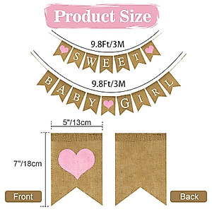 GCQQ Sweet Baby Girl Banner, Prestrung Baby Girl Burlap Banner, Rustic Girl Baby Shower Banner, Pink Sweet Baby Shower Decorations, Sweet Baby Girl Banner for Photo Decoration Props, Gender Reveal