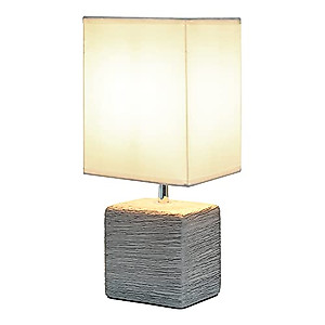 Simple Designs LT2072-GRY Petite Faux Stone Table Lamp with Fabric Shade, Gray with White Shade