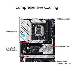 ASUS ROG Strix B760-A Gaming WiFi D4 Intel B760 (13th and 12th Gen) LGA1700 white ATXmotherboard, 12+1 power stages, DDR4, PCIe 5.0, three M.2slots, WiFi 6E, USB 3.2 Gen 2x2 Type-C®, and Aura Sync RGB