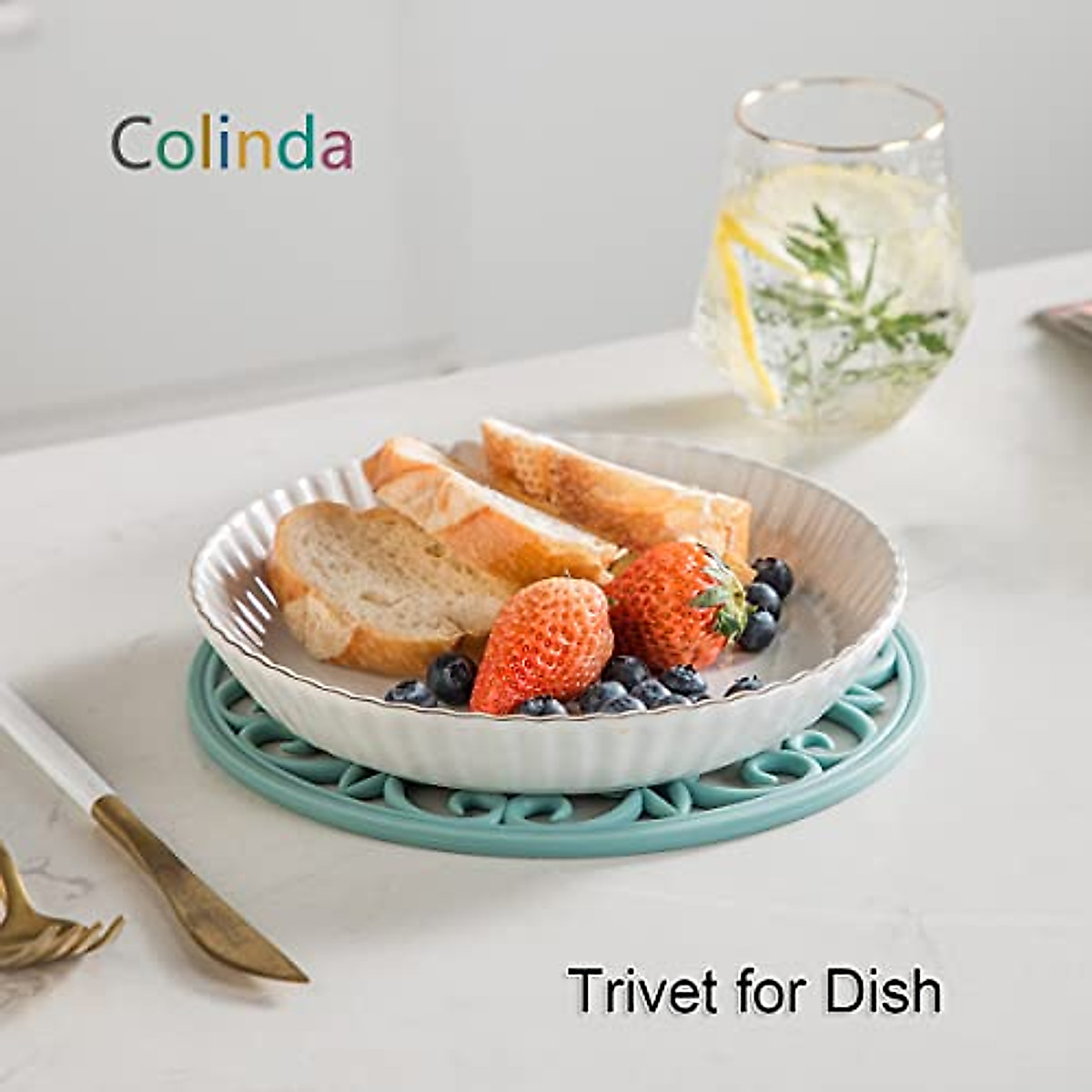 Silicone Trivet Mat - Non-Slip & Heat Resistant Kitchen Hot Pads for Countertops & Table - Kitchen Trivets for Hot Dishes & Cookware - Hot Pot Holder for Pots & Pans - Turquoise,Set of 3