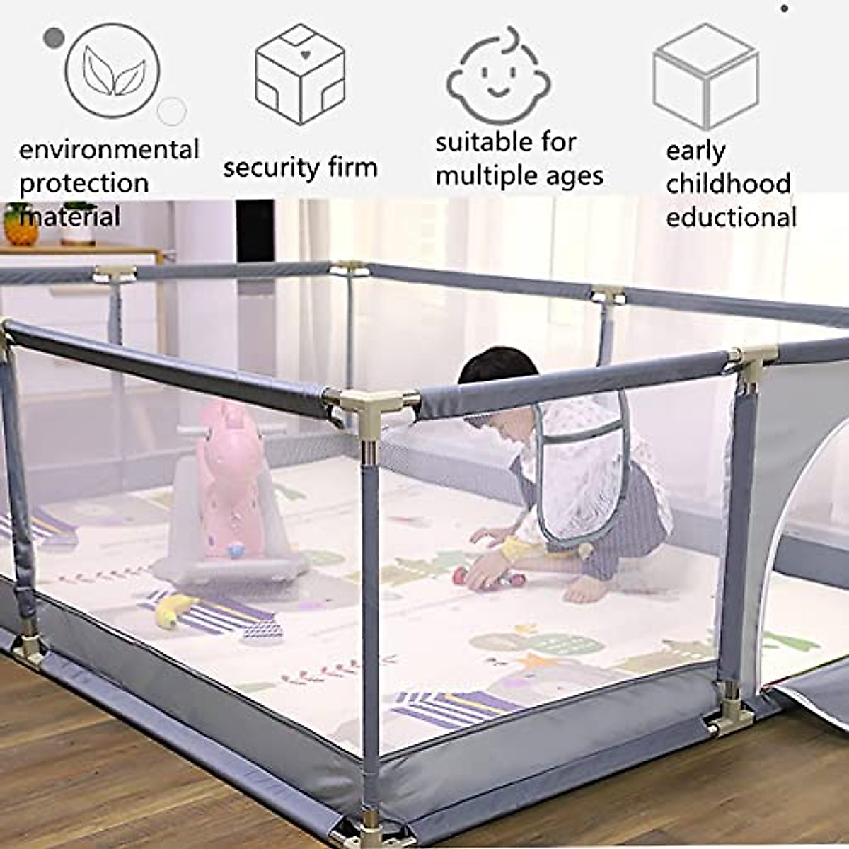 YUNGU Baby Playpen , Playpens Babies , Infant Playard Gates ,Indoor & Outdoor Kids Activity Center,Sturdy Baby Fence Play Area Babies, Toddlers, Infants (70.8778.7425.59inch), 70.87*78.74*25.59 Inch