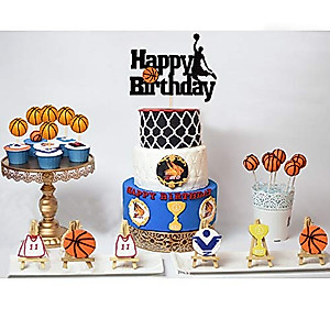 Basketball Party Decorations Birthday Party Supplies 95Pcs - HAPPY BIRTHDAY Banner "PARTY!" Foil Balloons Basketball Hoop Stickers Basketball Foil Balloons Black/Orange Latex Balloons Door Sign Stickers Cupcake Toppers Cake Topper Birthday Decorations for