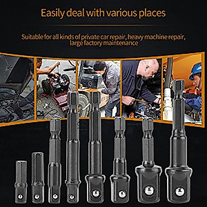 8Pcs 1/4" 3/8" 1/2" Socket Adapter/Extension Set Impact Hex Shank Drill Bits Set for Drill CR-V Quick Change Nut Driver Socket Bit Set Adapters to Use with Drill Chucks or Screw Impact Drivers