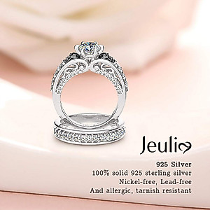 Jeulia 4Carat Women Curved Two Tone Skull Rings Sterling Silver White Diamond Bridal Ring Set Round Cut Halo Engagement Rings Cubic Zirconia Eternity Band Promise Wedding Anniversary (7)