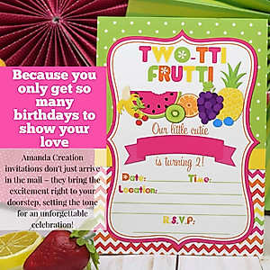 Tutti-Frutti Sweet and Juicy 2nd Birthday Party Invitations, 20 5x7 Fill In Cards with Twenty White Envelopes by AmandaCreation