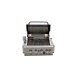 Mont Alpi MABi400 32-Inch 4-Burner 63000 BTU Stainless Steel Built-In Outdoor Kitchen Backyard Patio Barbecue Propane Gas Island Grill w/Infrared Rear Burner + Rotisserie Kit & Weather Cover