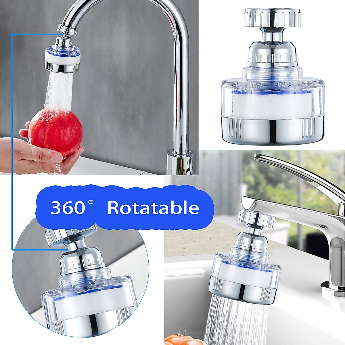 360° Rotating Bathroom Faucet Filter Sink Faucet Purifier Remove Heavy Metals and Hard Water, Sink Water Faucet Filter for Kitchen and Bathroom, Water Purifier for Sink