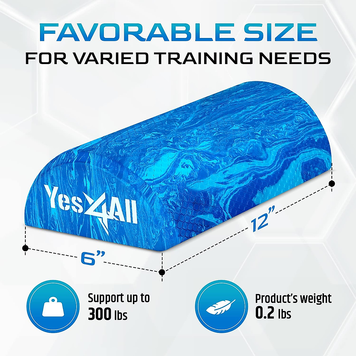 Yes4All Half Round EVA Foam Roller for Physical Therapy, Medium Density 12/18/24/36 inch Foam Rollers for Muscle Massage - Blue - 12 inch