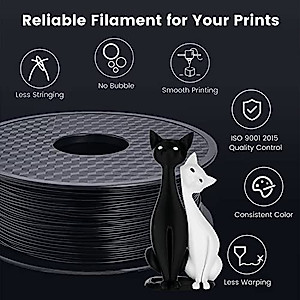 PLA 3D Printer Filament, 3D Printer PLA Filament 1.75mm, Dimensional Accuracy +/- 0.02 mm, 1KG Spool PLA Black