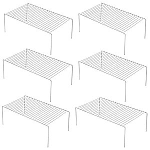iPEGTOP 6 Pack Large (15.7 x 9.4 Inch) Freezer Cabinet Storage Shelf Rack, Rustproof Stainless Steel Kitchen Organizer Space Saver for Fridge Pantry Shelves Countertops - White