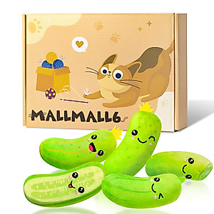 MALLMALL6 5Pcs Pickle Cat Toys, Kitten Catnip Toys for Cat Lover Gifts, Indoor Cat Chew Bite Kick Plush Cucumber Catmint Kitten Toys Supplies Interactive Cat Toy with Cute Expression for Pet Presents