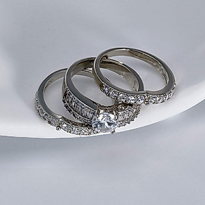 Ginger Lyne Collection Enchantment Beautiful 3pcs Engagement Wedding Ring and Band Set Size 11