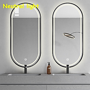 Black Oval Bathroom Mirror With LED Light, Wall Mirror With Aluminium Frame, Decorative Mirror, LED Illuminated Makeup Mirror, Infinitely Dimmable, 3-colour Light ( Color : Black , Size : 50x80CM )