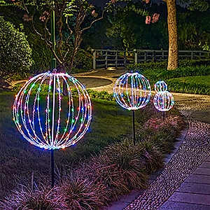 Lightshare 12IN 96LED Light Ball Yard Decoration Pathway Lights Sphere Light with Remote Control Fold Flat Metal Frame Indoor Outdoor Waterproof Garden Lights TJQ30W-RGB