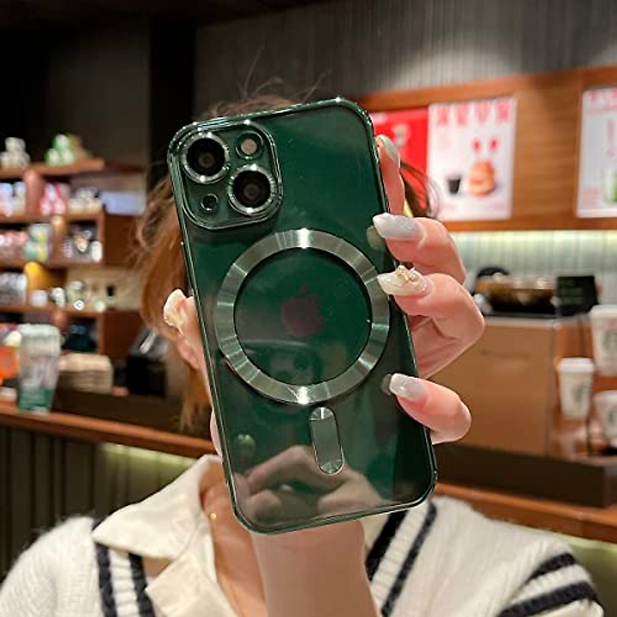 Threehundred for iPhone 13 Mini Case Magnetic Clear with Camera Lens Protector Full Protection MagSafe Electroplated Luxury Silicone Shockproof Protective Case Cover 5.4 Inch - Alpine Green