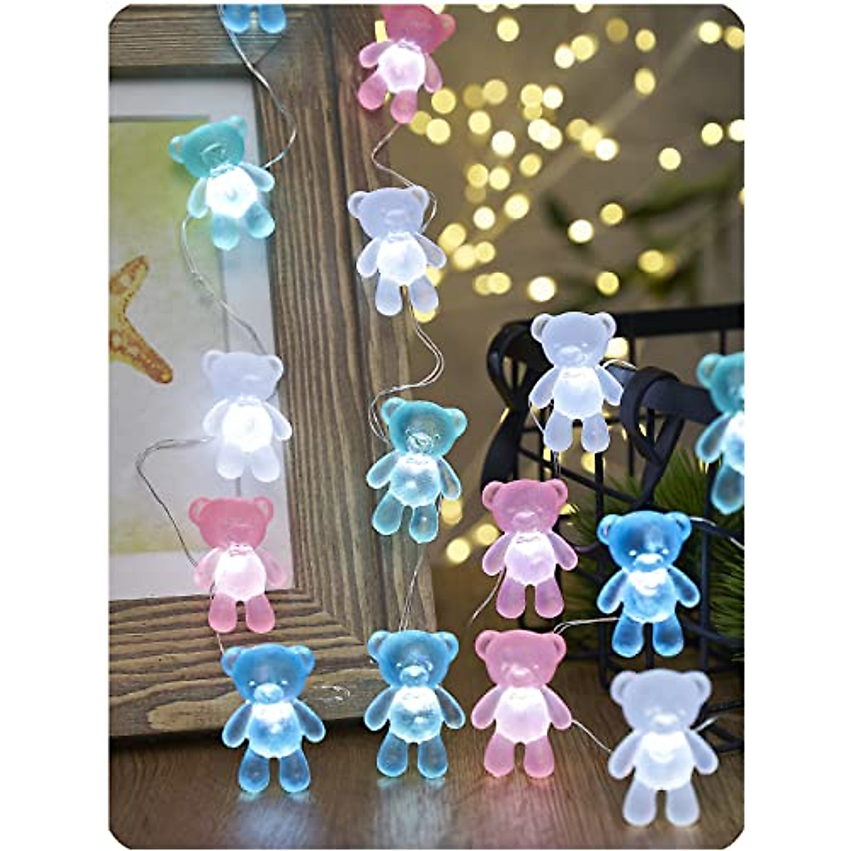 U.I STATION Teddy Bear Decor String Lights, Fairy Theme Decorations Lights for Party Decorations, 8.5ft 20 LEDs with Battery & USB Plug in for Christmas Bathroom Bedroom Camping Wedding Birthday Gift