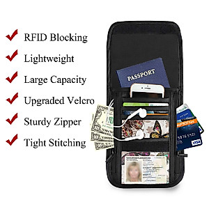 RFID Blocking Travel Neck Wallet - Butterfly Beautiful Passport Holder Neck Pouch for Women Men Waterproof Cash Documents Crossbody Pouch