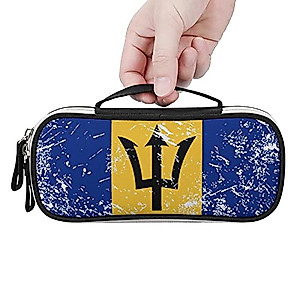 Retro Barbados Flag Printed Pencil Case Bag Stationery Pouch with Handle Portable Makeup Bag Desk Organizer