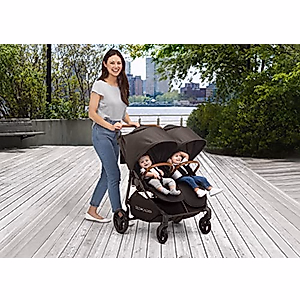 Delta Children Cruzer Double Stroller – Lightweight Side by Side with Reclining Seats, Extendable Canopies and Flat Fold, Black