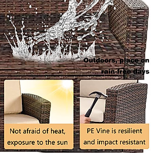 4 Pieces Patio Conversation Set, Outdoor PE Rattan Wicker Sofa Furniture Set with Soft Cushions and Glass Coffee Table for Backyard Lawn Garden Balcony Porch