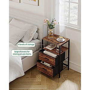 Hzuaneri End Table, Nightstands with 2 Fabric Storage Drawers and Shelves, Side Table, Bedside Tables with Open Storage Shelf for Bedroom, Office, Rustic Brown NS30701B