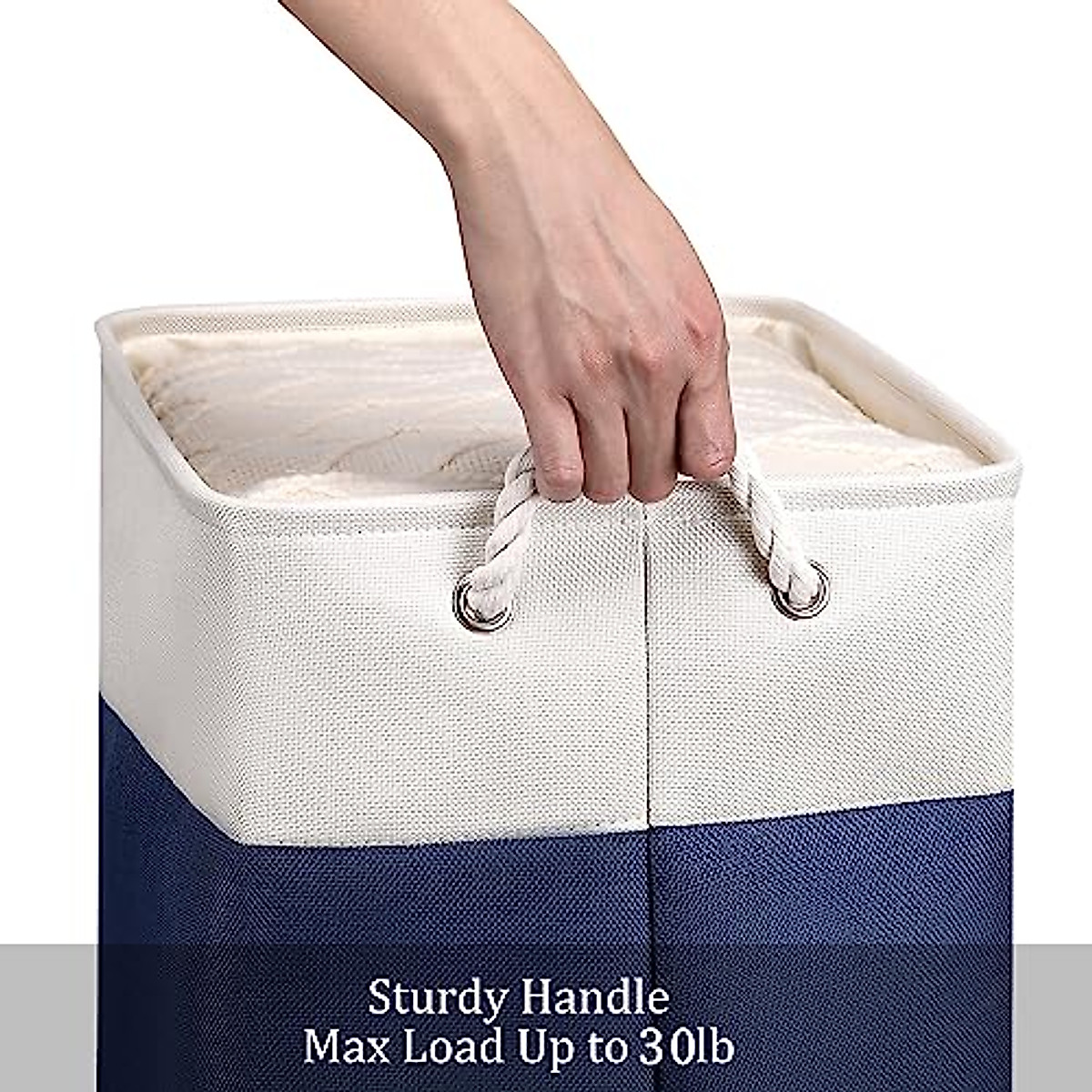 KITCSTI Storage Baskets for Organizing, Extra Large Rectangular Storage Bin, Fabric Folding Organizer for Closet, Toys, Clothes, Home, Office, 17x12x15 Inches (Blue & White, Pack of 3)