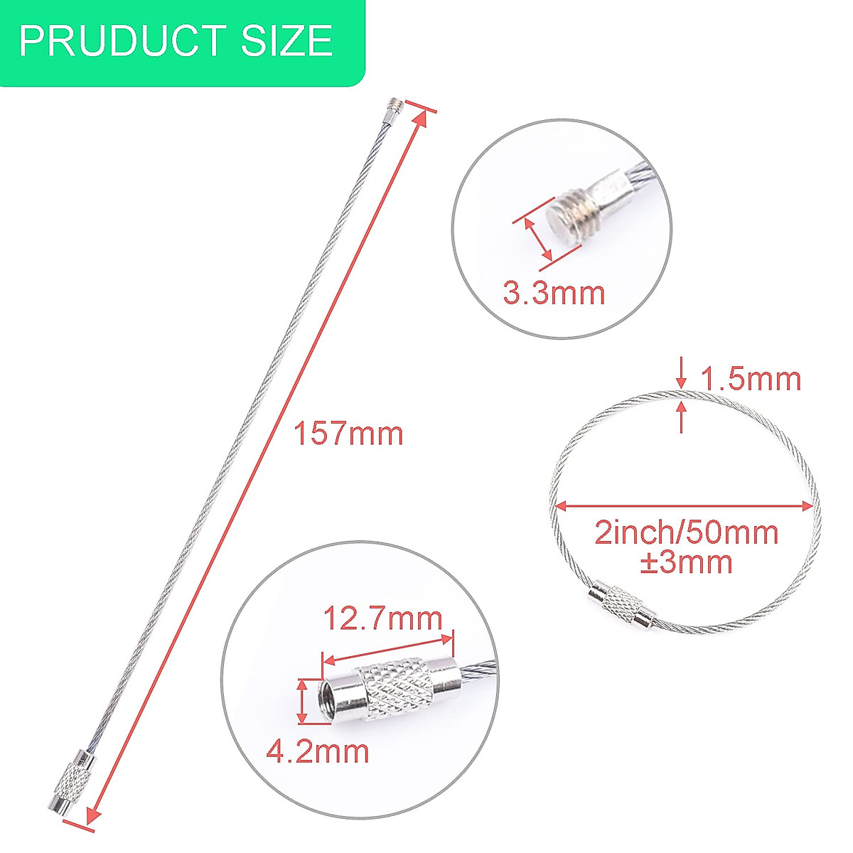 12 Pack Stainless Steel Cable Wire Key Chain Kids Key Rings Travel Aircraft Luggage Tag Loops Hanging Outdoor Keychain Kayak Boat Hiking Camping Kits 6 Inch Length