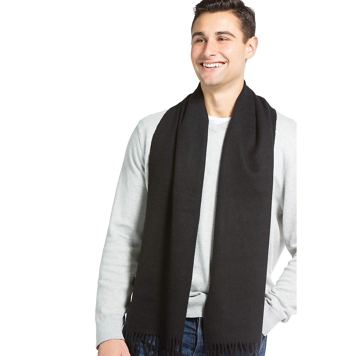 Fishers Finery Men's 100% Pure Cashmere Scarf, Warm and Comfortable (Black)