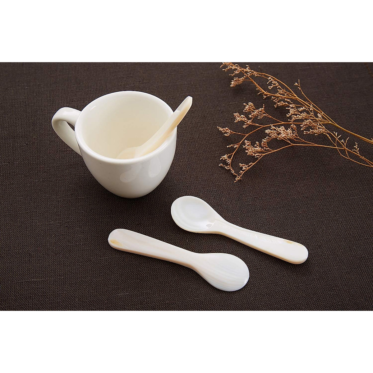 DUEBEL Set of 10 White Mother of Pearl 3.15′′ Caviar Spoons for Caviar, Egg, Coffee Serving (White, 8cm x 2.3cm)