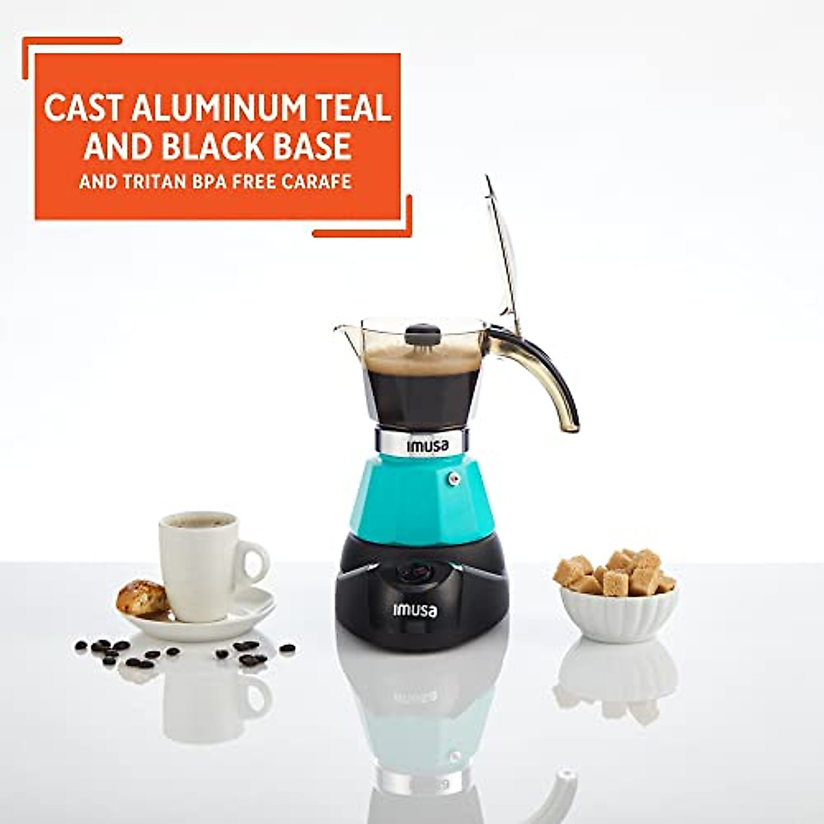 Imusa 3 Cup Electric Espresso Maker with Detachable Base, Teal