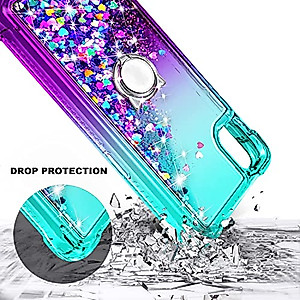 NZND Compatible with TCL 30Z (T602DL) Case, TCL 30 LE with Tempered Glass Screen Protector/Ring Holder/Wrist Strap, Glitter Liquid Floating Waterfall Durable Women Girls Kids Cute Case (Aqua/Purple)