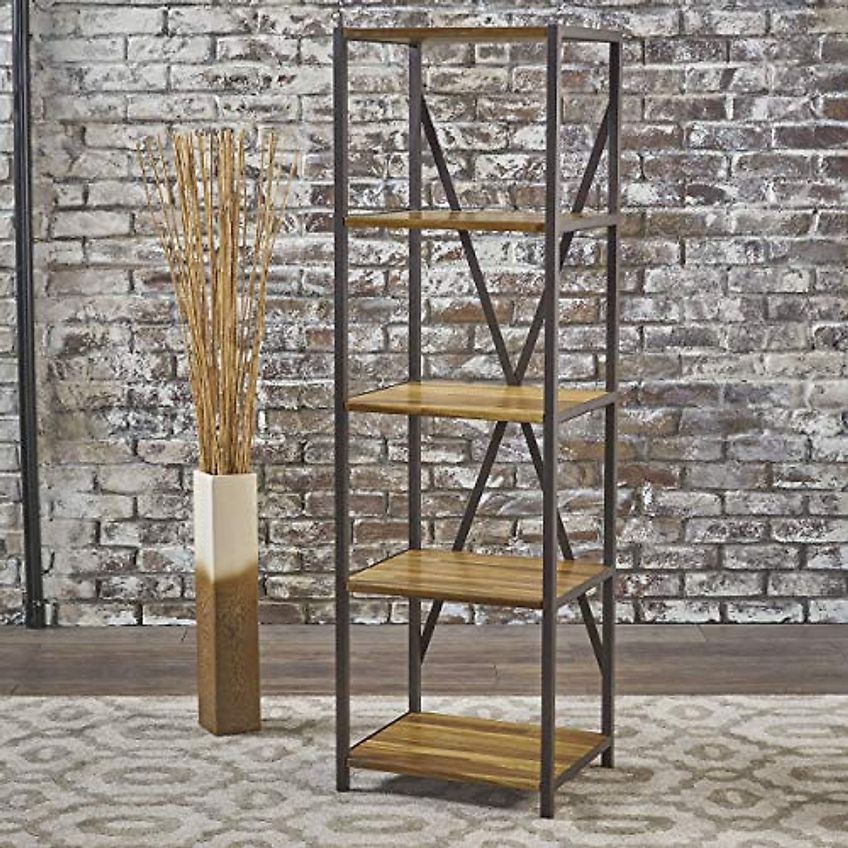 Christopher Knight Home Roney Acacia Wood Bookcase with Iron Accents, 17", Natural Stained With Rustic Metal