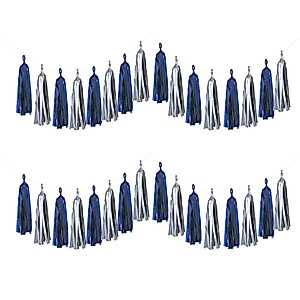 Mefuny 20PCS Navy Blue Silver Paper Garland Tissue Paper Tassels Banner for Graduation Engagement Christmas Wedding Birthday Party Backdrop