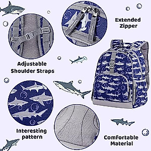 Choco Mocha Shark Backpack for Boys Pre-K Backpack for Boys Preschool Backpack for Kids Kindergarten Backpacks for Boys 15 inch Backpack for Boys Shark Bookbag 3-5 4-6 with Chest Strap Blue