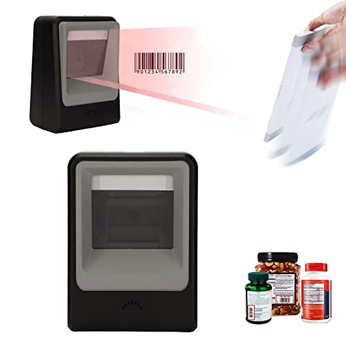 MJ 8200 QR Code Scanner, Omnidirectional Desktop Automatic 1d Barcode Reader with Large Scanning Window, for Pdf417 on Id Cards, Driver's Licenses, Passports, for Supermarkets Libraries Retail Stores