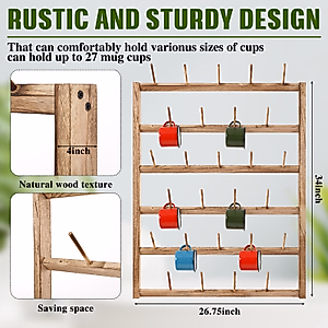 Blosssound Wall Mounted Oversize Coffee Mug Rack Rustic Wood Mug Rack Wall Mounted Storage for 27 Cups Mug Holder Wall Mounted Jar Plate Holder for Home Display and Collection, 34 x 26.75 x 4 Inches