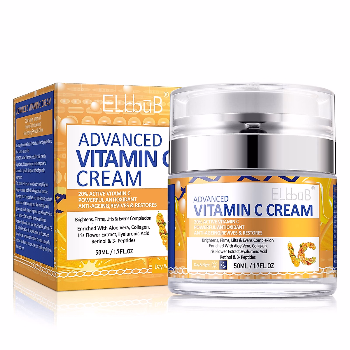 ELBBUB Vitamin C Moisturiser Cream for All Skin Types - for Age Spots and Uneven Skin Tone with 20% Vitamin C - Boost Skin Collagen,Hydrate & Plump Skin, Anti Aging & Wrinkle Facial Cream