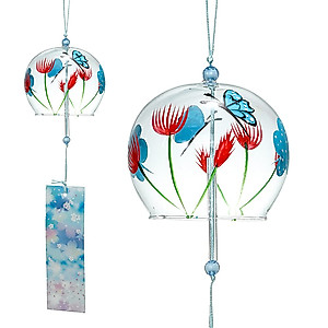 Falytemow Japanese Wind Chimes Romantic Flowers Small Wind Bells Handmade Glass Japanese Style Pendant for Birthday Present Home Decors (Yellow Flower, Chrysanthemum, Butterflies, Fireworks, 8 cm)