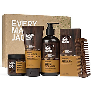 Every Man Jack Mens Sandalwood Grooming Set - Five Full-Sized Essentials: Wash, Lotion, Hydrating Oil, Butter, and Comb