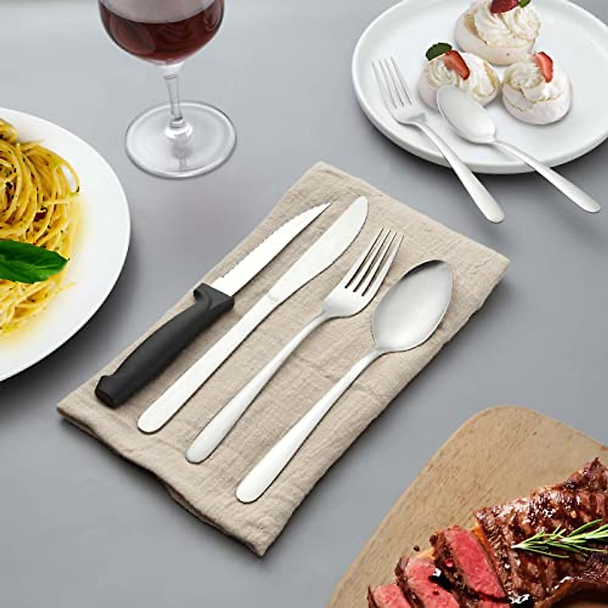 48 Pieces Silverware Set, Pleafind Cutlery Set for 8, Flatware Sets with Steak Knives, Food Grade Stainless Steel Tableware Set, Use for Home Kitchen Restaurant Hotel, Dishwasher Safe, Mirror Polished