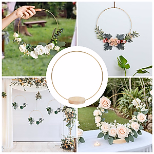 GUDELAK 12 Set 12 Inch Floral Hoop Centerpiece Table Decorations with 2 Heart Shaped Acrylic, Gold Wedding Centerpieces with Wood Round Base for DIY Wedding Decor Wall Hanging Crafts