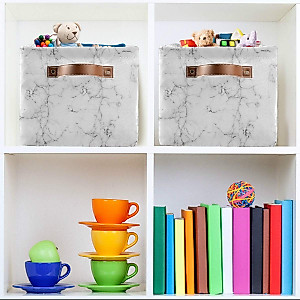 White Marble Storage Basket Bin Gold Glitter Large Fabric Toys Storage Cube Box with Handles Collapsible Closet Shelf Cloth Organizer Basket Set of 2 for Nursery Bedroom