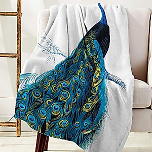 Flannel Fleece Bed Blanket 50 x 60 inch Peacock Throw Blanket Lightweight Cozy Plush Blanket for Bedroom Living Rooms Sofa Couch - Peacock Stand On Branch Wildlife Colorful Tropical Animals
