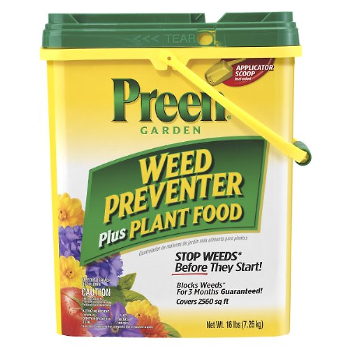 Preen 2164162 Plus Plant Food Garden Weed Preventer, 16 lb. Covers 2,560 sq. ft