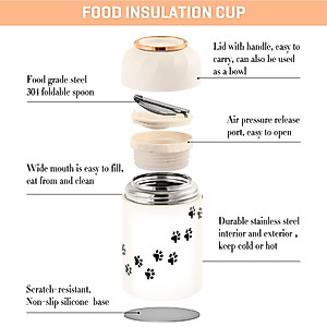 CUPADA Cat Claw Footprint Food Jar for Hot and Cold, Dog Paw Insulated Food Jars Vacuum 17OZ with Folding Spoon for Work Trip Picnic Camping