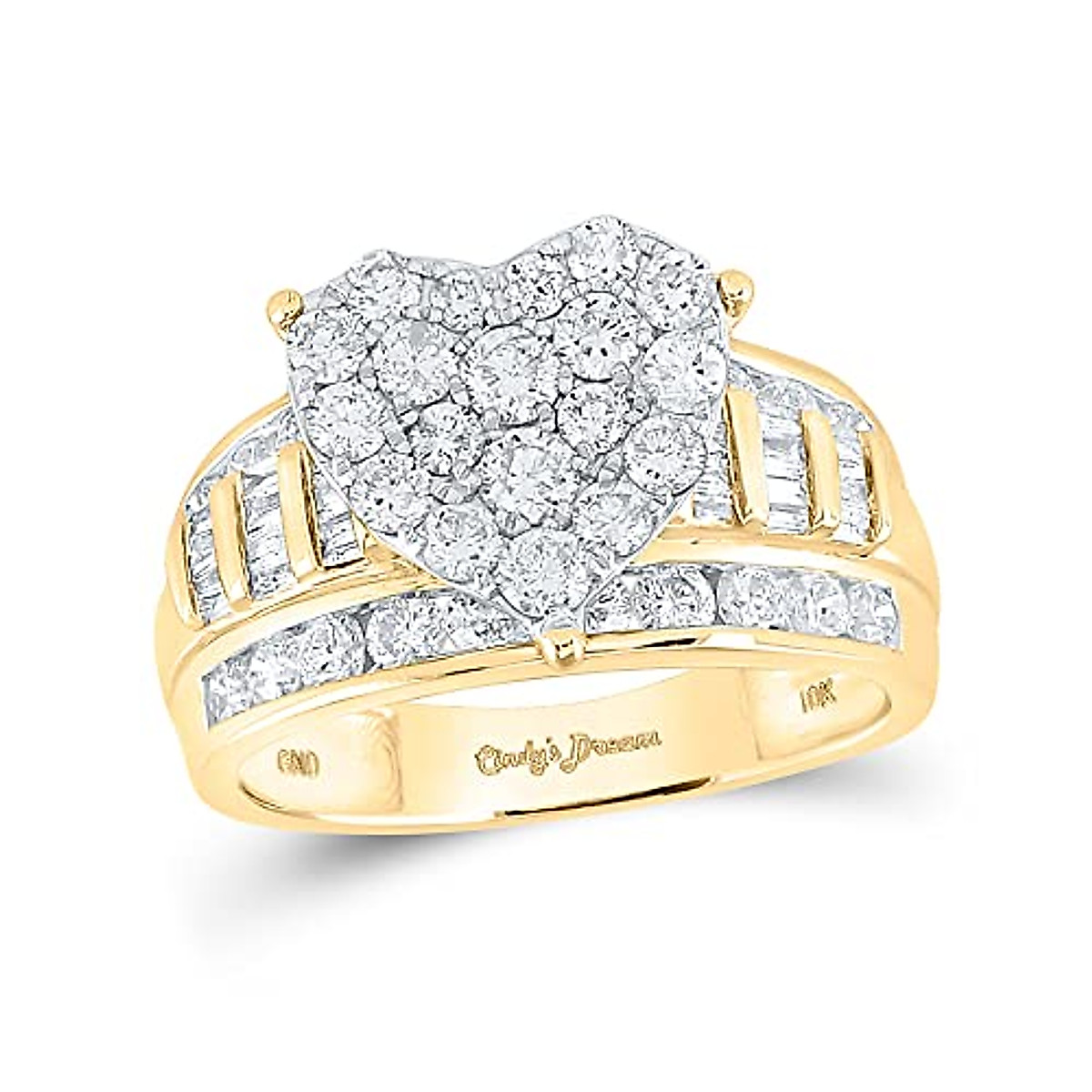 10kt Yellow Gold Round Diamond Heart Bridal Wedding Engagement Ring 2 Cttw