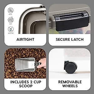 IRIS USA Dog Food Storage Container, 30 lbs & 11 lbs Combo, Cat Food Storage Container, Dog Treat Container, Airtight, Stackable, 2-Cup Scoop, Wheels, Easy Mobility, Chrome