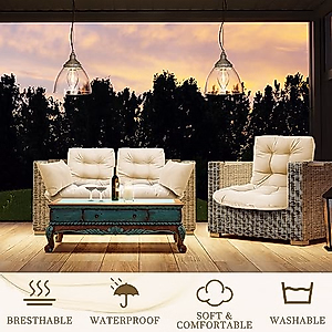 Maitys 5 Pieces Waterproof Wicker Chair Cushions Outdoor Couch Cushion Set Group Loveseat Lumbar Pillows for Patio Backyard Porch Garden Furniture(Beige)