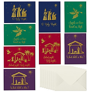 Better Office Products 50 Pack Religious Christmas Cards with Embossed Gold Foil Accents, 5" x 7", High Gloss, Gold Foil Interior Greeting, with 50 Envelopes, 50 Count Boxed Assortment